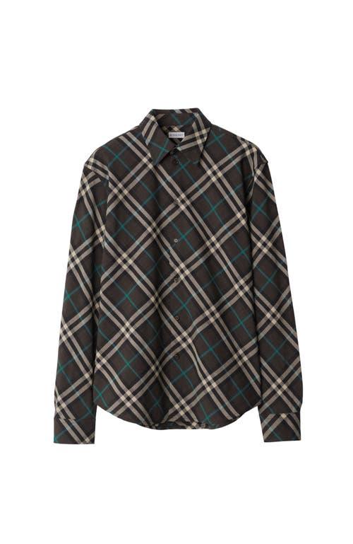 Burberry Check Wool Blend Shirt in Black for Men | Lyst