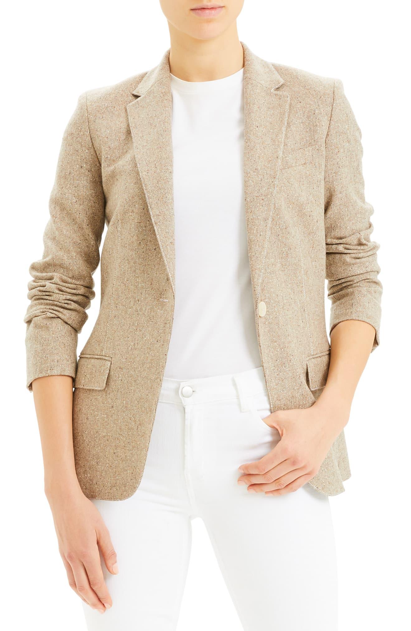 Theory Staple Wool & Silk Blend Blazer in Natural - Lyst