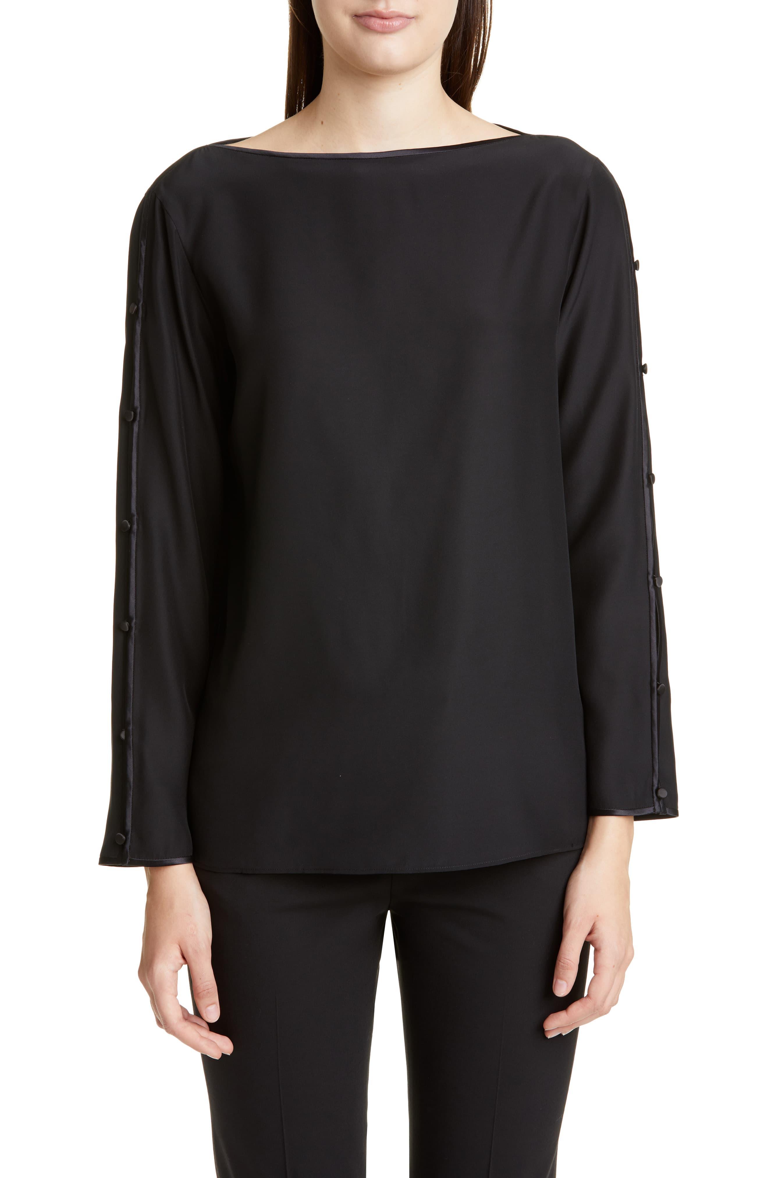 Lafayette 148 New York Georgina Button Sleeve Silk Blouse In Black Lyst