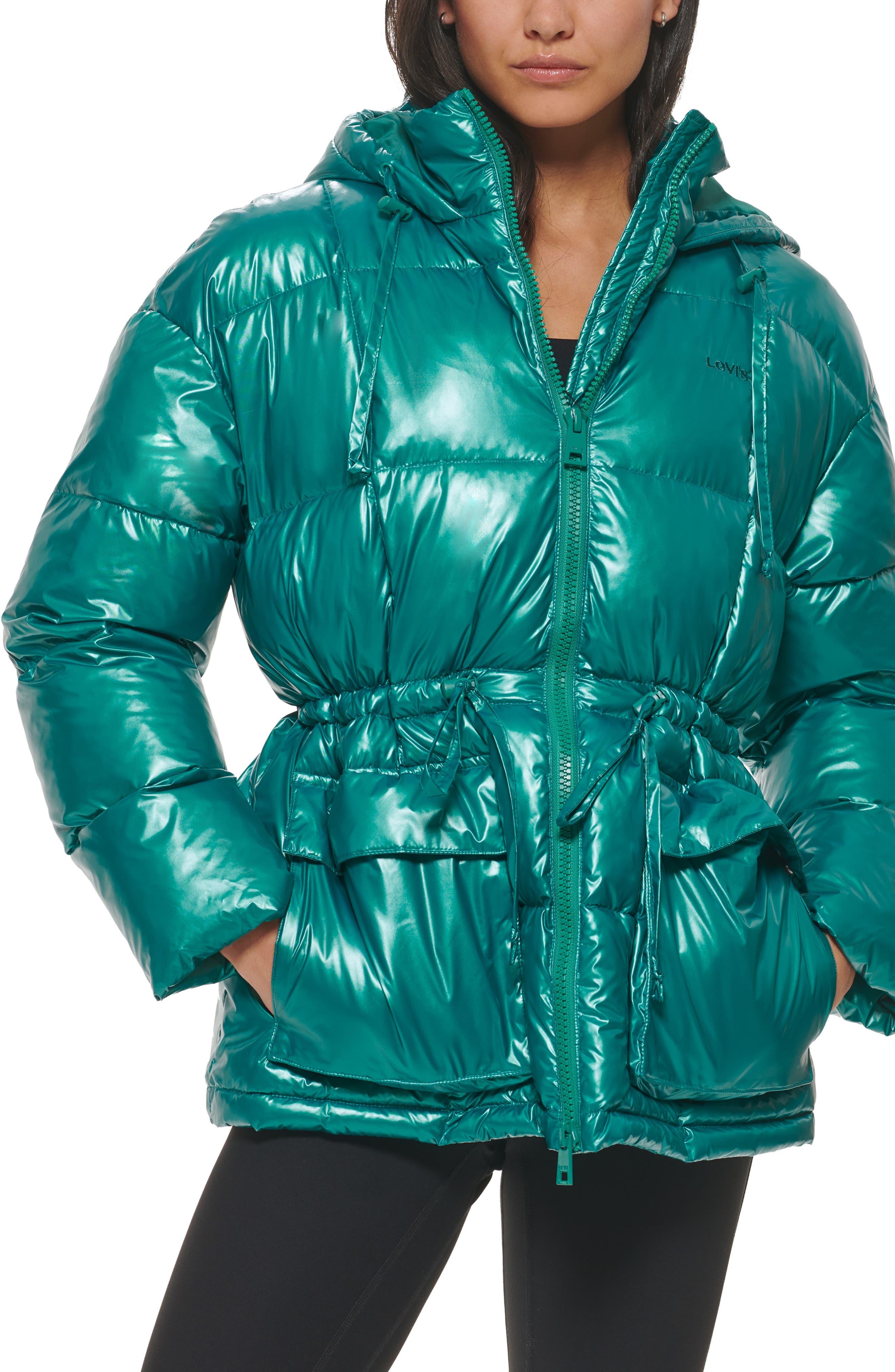 Levi's Shiny Puffer Jacket in Green | Lyst