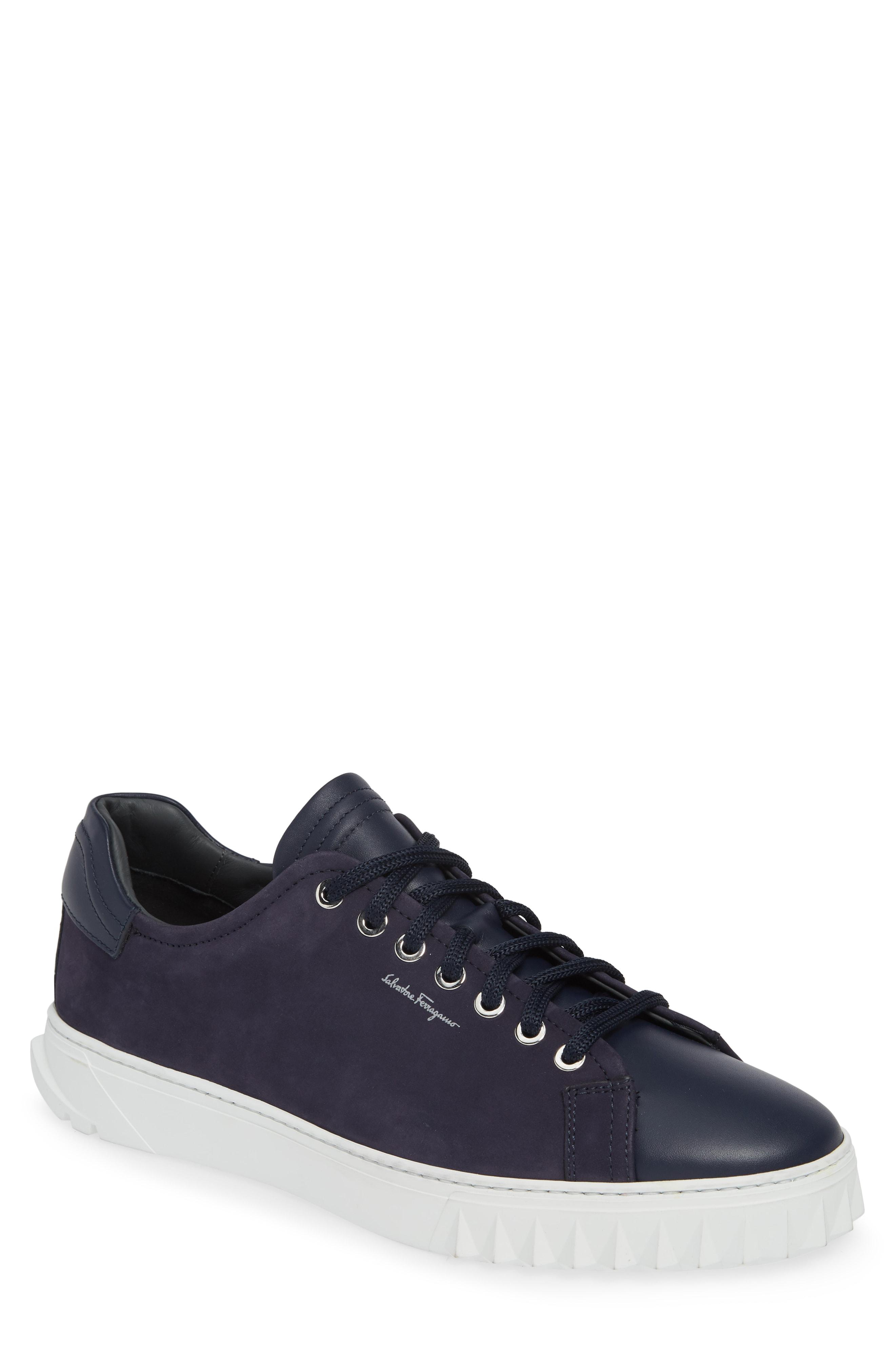 Ferragamo Leather Sneaker In Marine Blue Blue For Men Lyst
