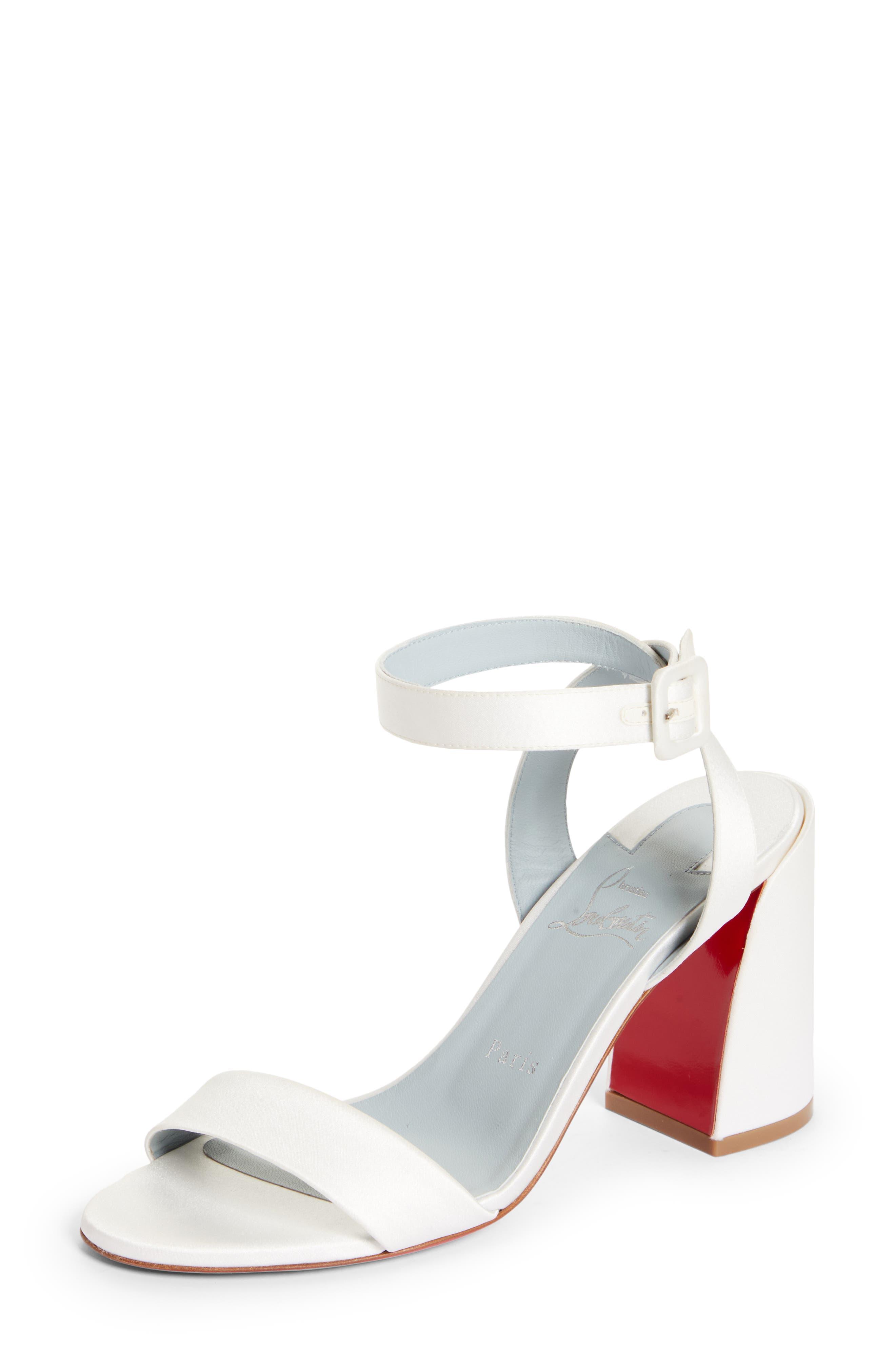 Christian Louboutin Miss Sabina Block Heel Sandal in White | Lyst