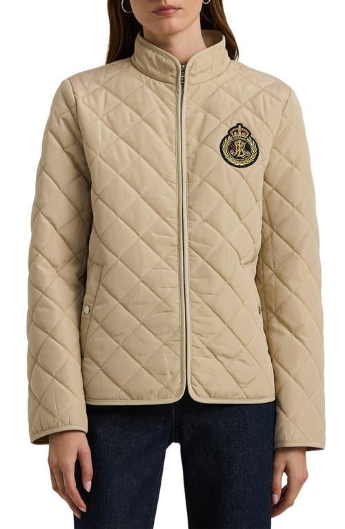 Ralph Lauren Crest Logo Quilted Jacket in Natural | Lyst