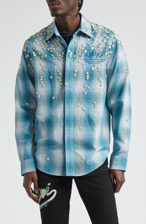 Amiri Floral & Crystal Embellished Plaid Flannel Button-Up Shirt in ...