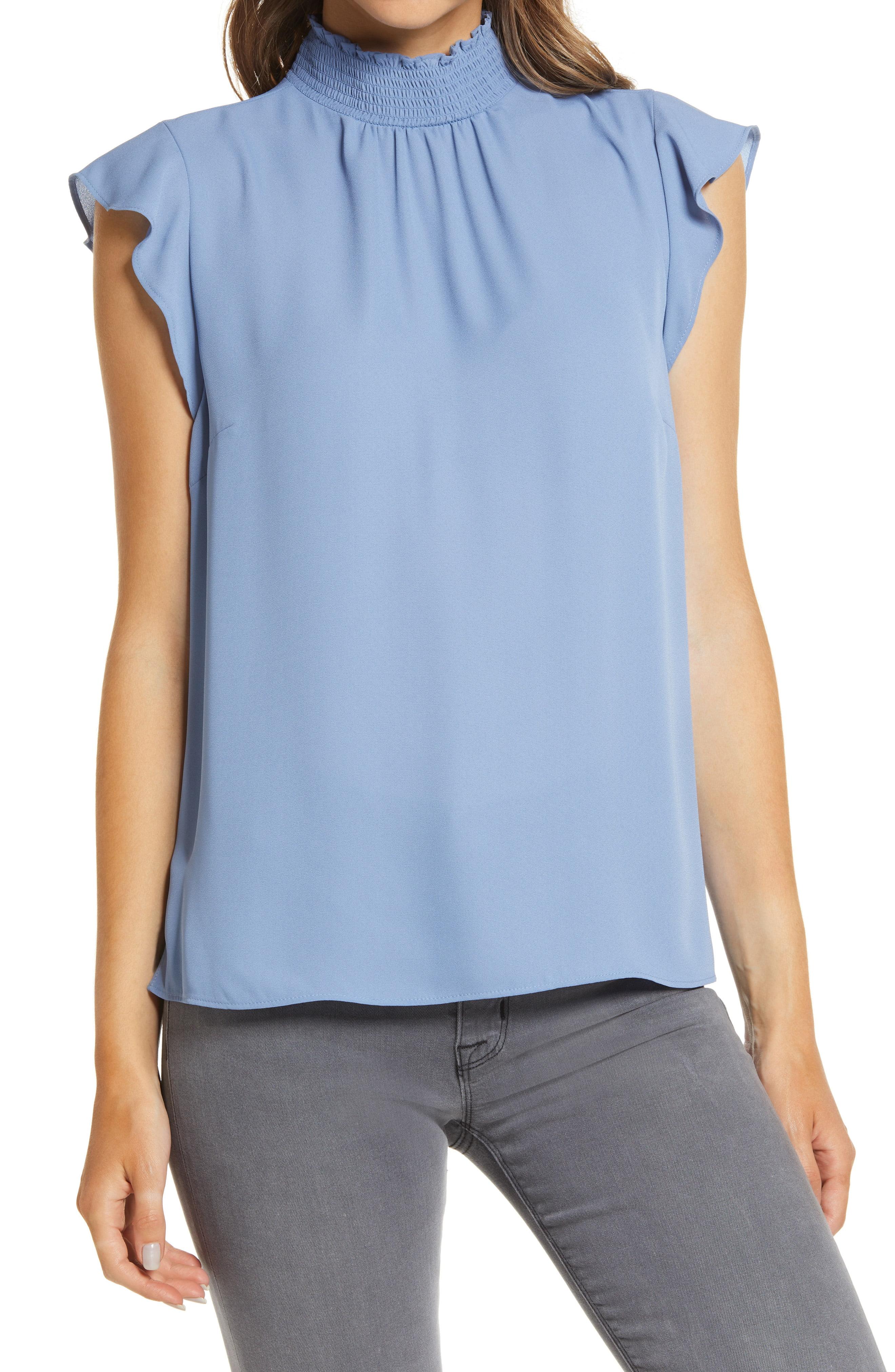 Vince Camuto Smocked Mock Neck Ruffle Cap Sleeve Blouse in Blue - Lyst Vince Camuto Smocked Mock Neck Ruffle Cap Sleeve Blouse in Blue - Lyst