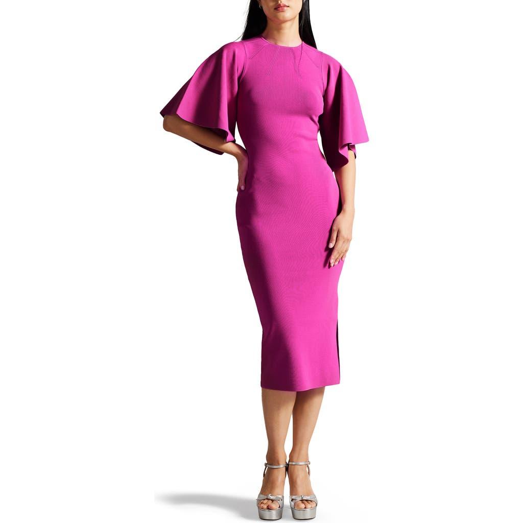 Ted Baker Lounia Fluted Sleeve Body-Con Sweater Dress in Pink | Lyst