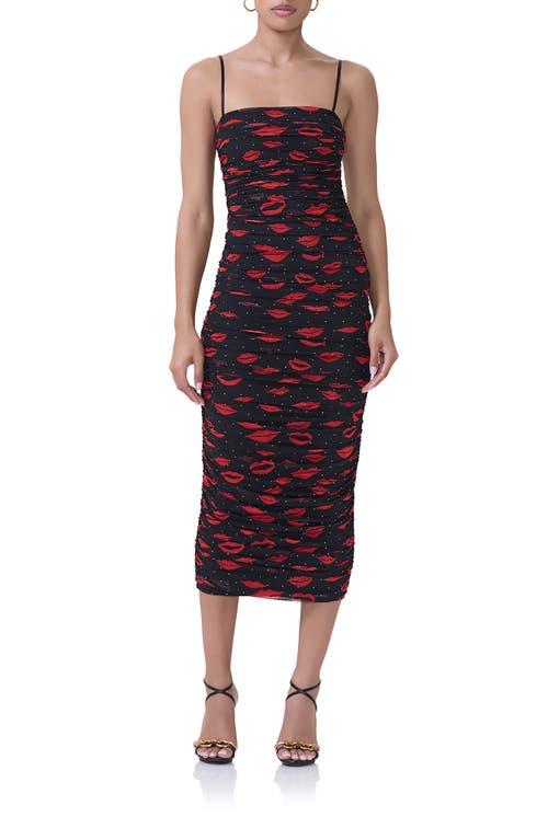 AFRM Hazel Ruched Mesh Midi Dress in Red | Lyst