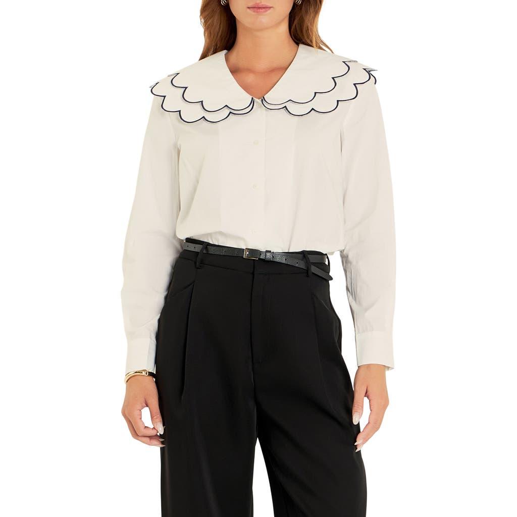 English Factory Scallop Embroidered Collar Shirt in White | Lyst