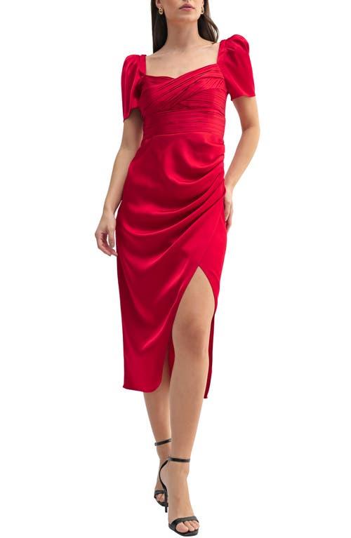 Mila + Mate Pleated Satin Sheath Dress in Red | Lyst