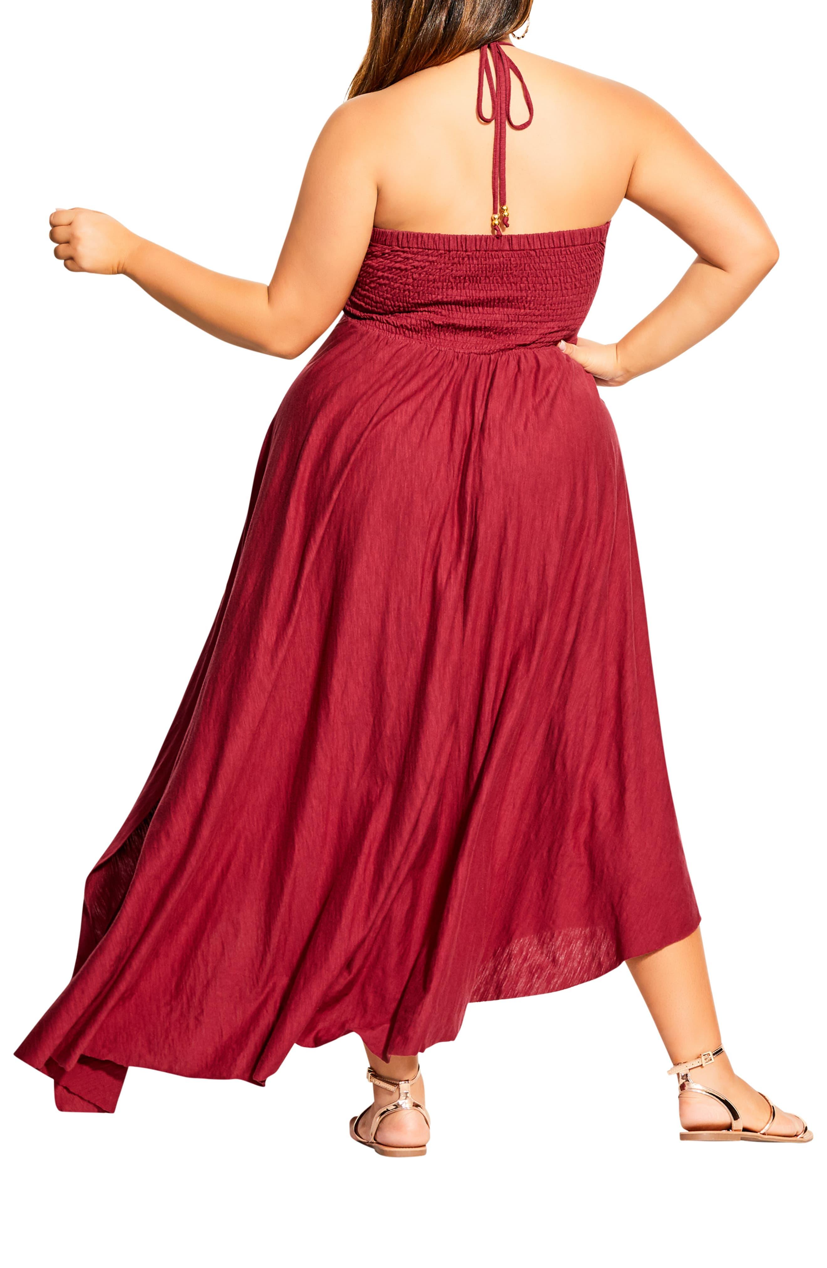 City Chic Strappy Asymmetrical Faux Wrap Halter Maxi Dress in Red - Lyst
