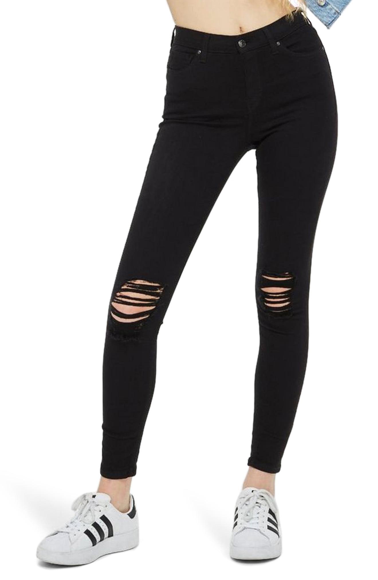 Topshop Denim Jamie High Waist Ripped Black Jeans Lyst
