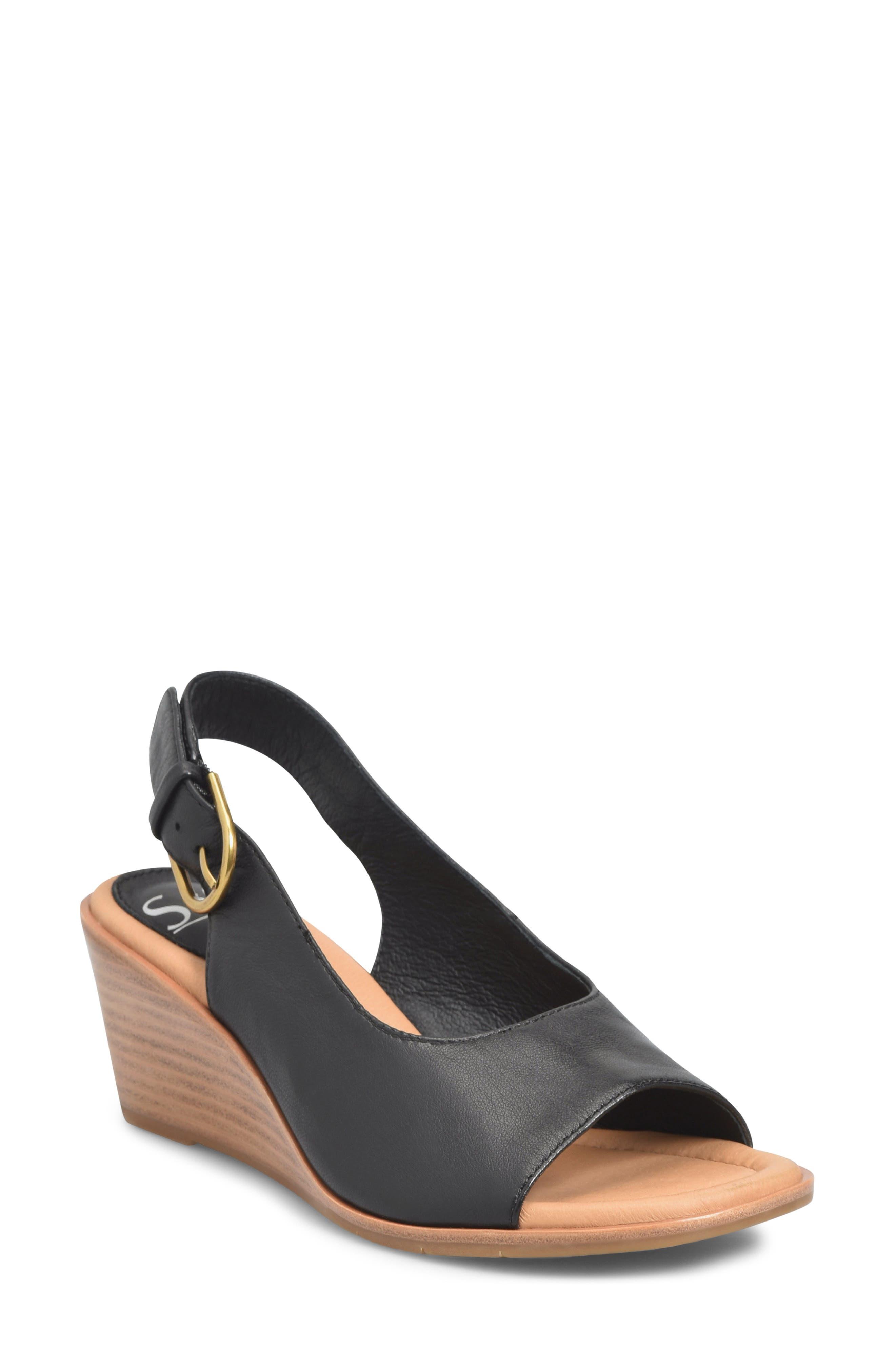 Söfft Gabriella Slingback Peep Toe Wedge Sandal In Black Lyst