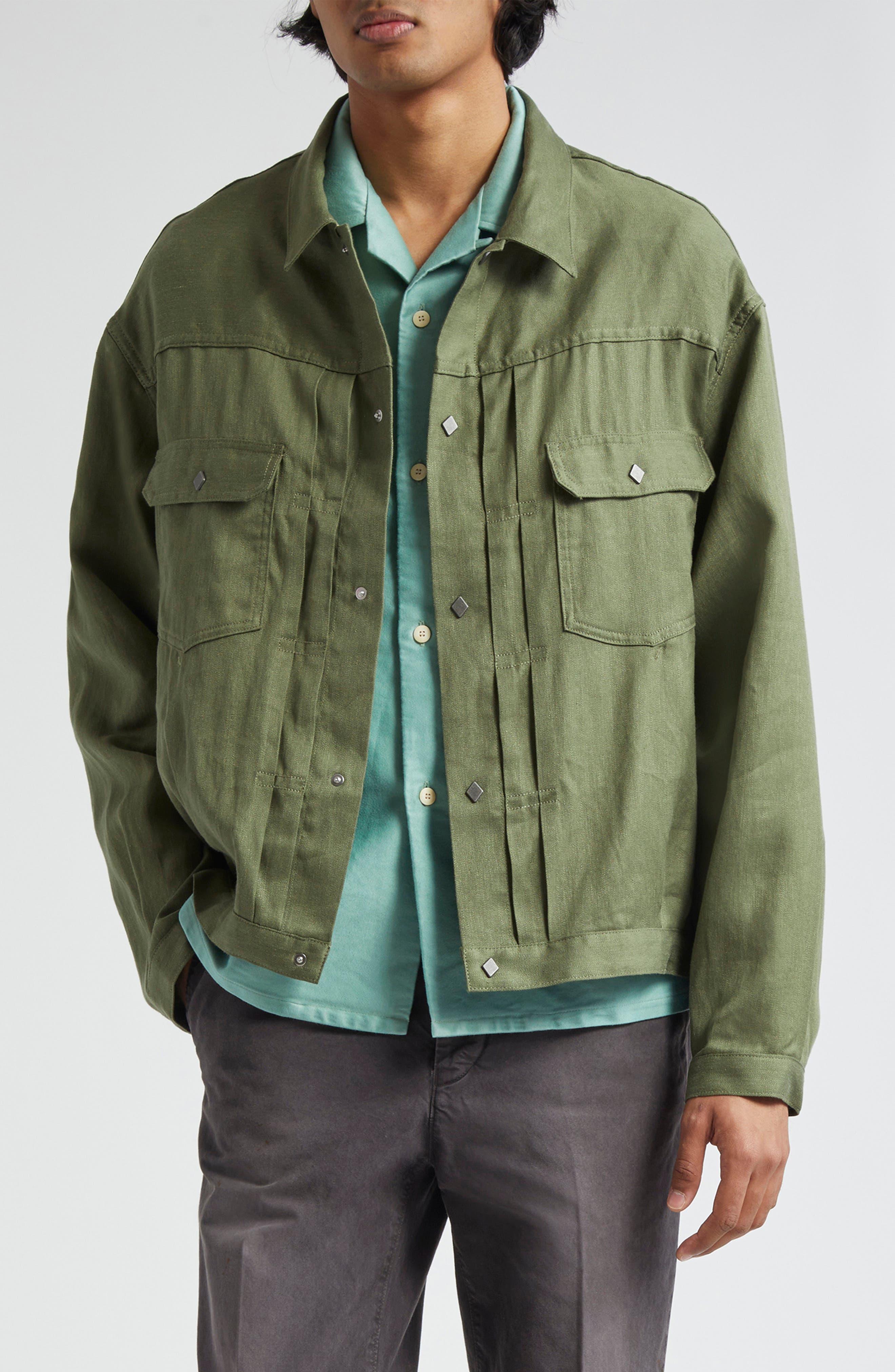 Visvim 101xx Linen & Wool Trucker Jacket in Green for Men | Lyst