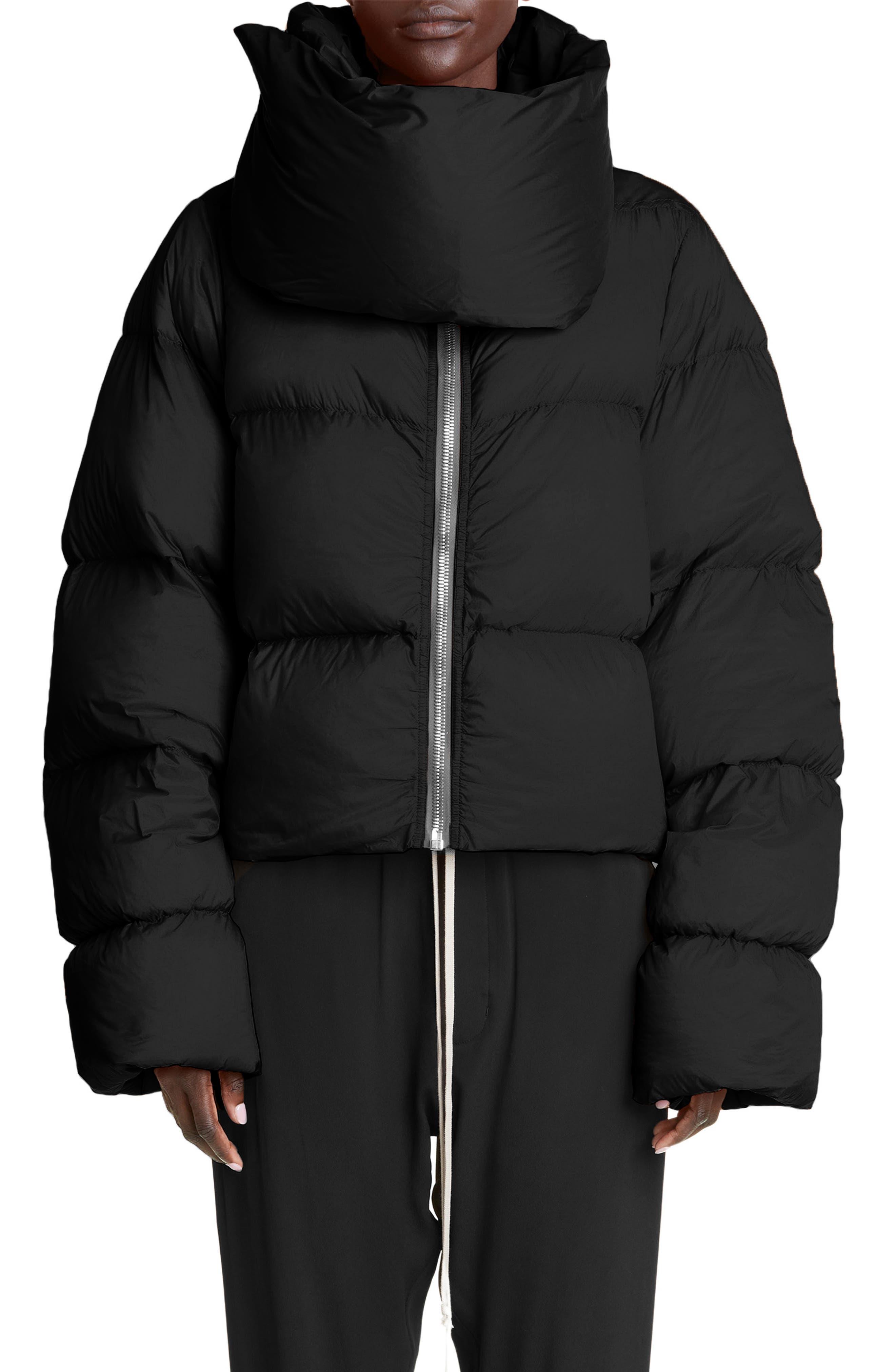 Rick Owens Funnel Neck Down Puffer Coat in Black | Lyst