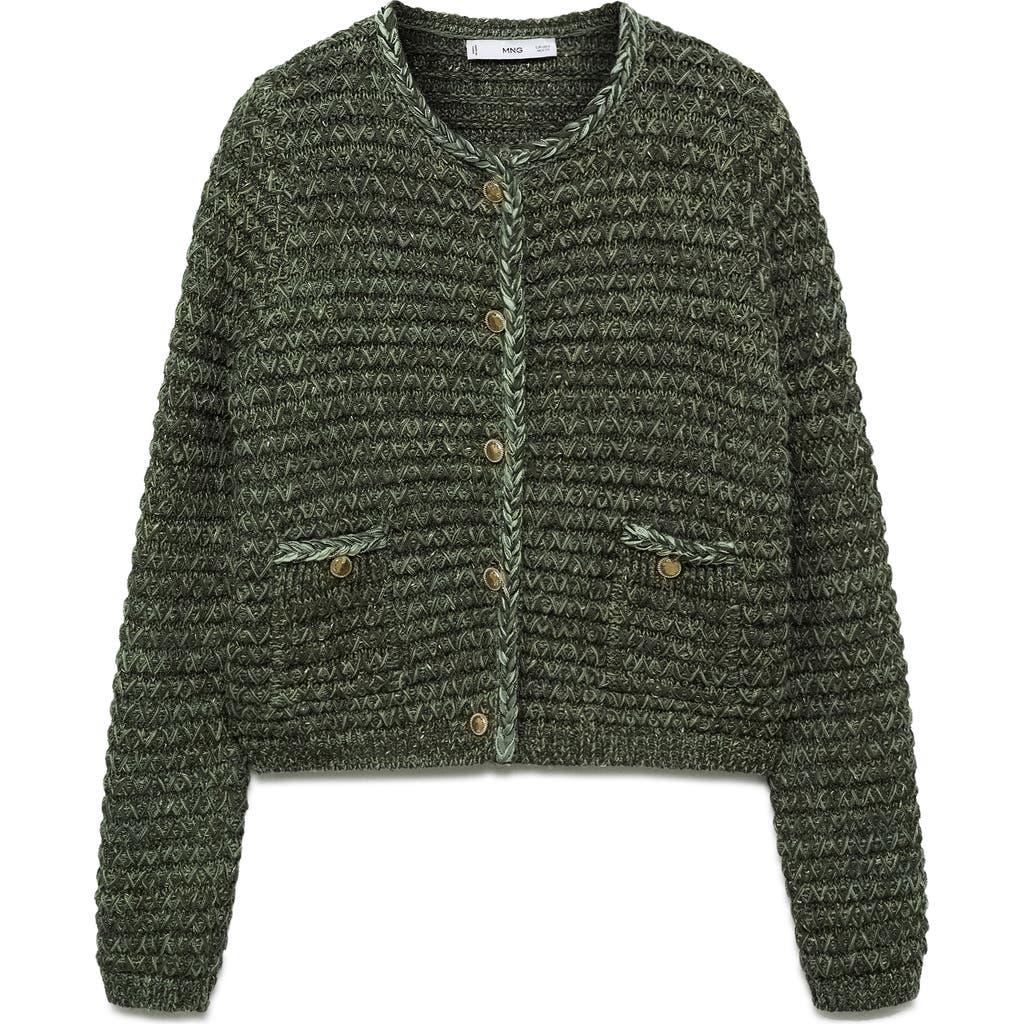 Mango Metallic Chunky Knit Cardigan in Green | Lyst