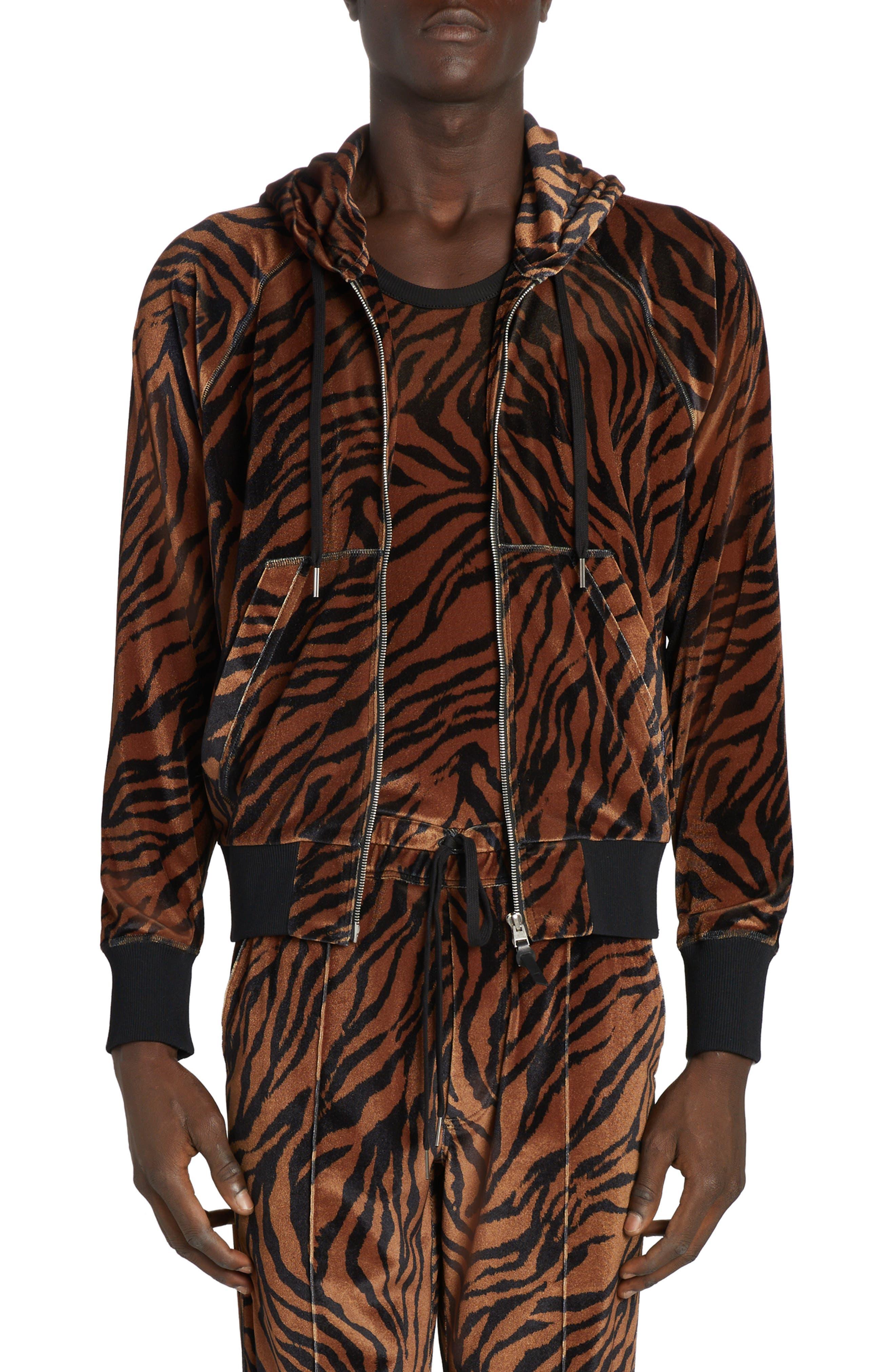 Tom Ford Zebra Print Velour Zip Hoodie In Brown For Men Lyst