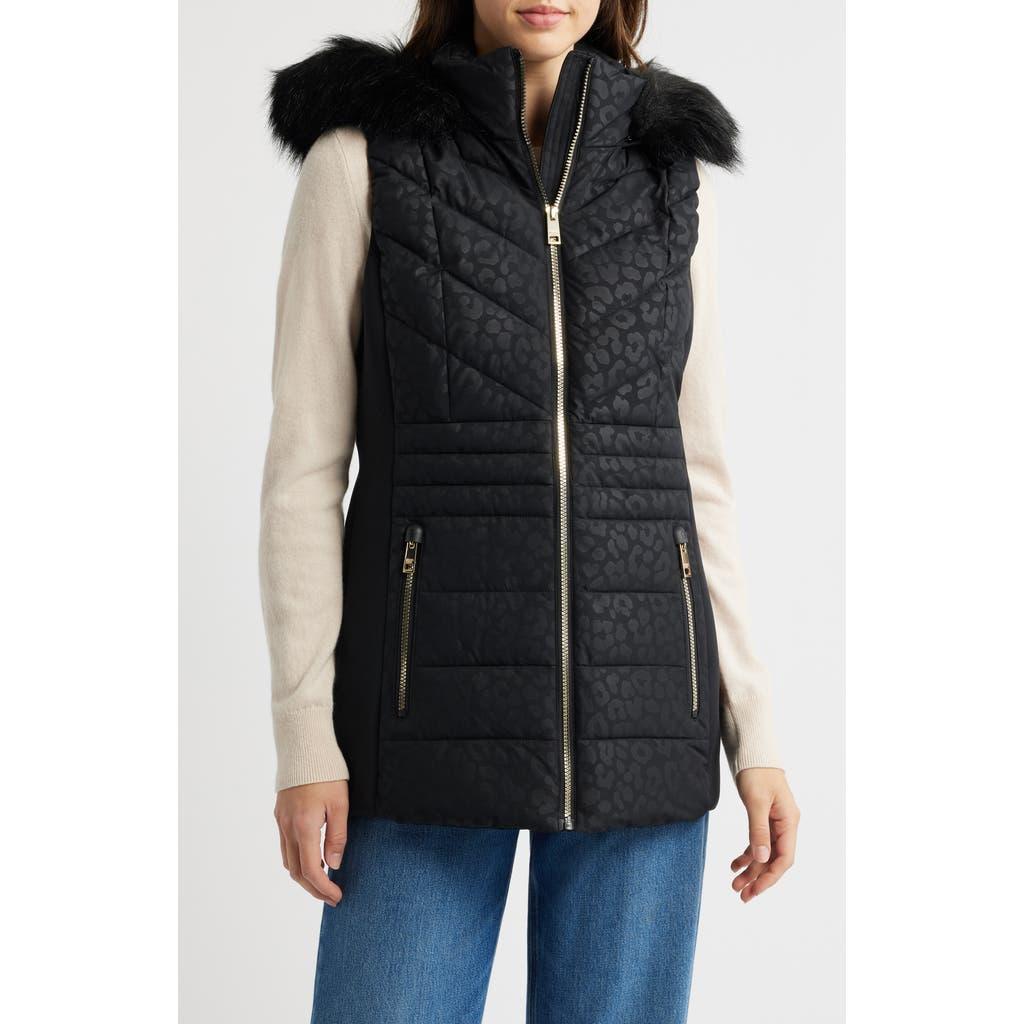 MICHAEL Michael Kors Faux Fur Trim Quilted Vest in Black | Lyst