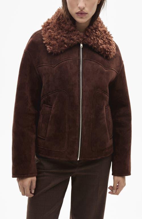 Mango Faux Shearling Collar Faux Suede Jacket in Brown | Lyst