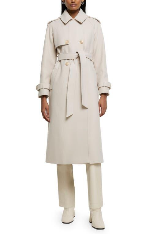 River Island Relaxed Fit Belted Longline Trench Coat in Natural | Lyst