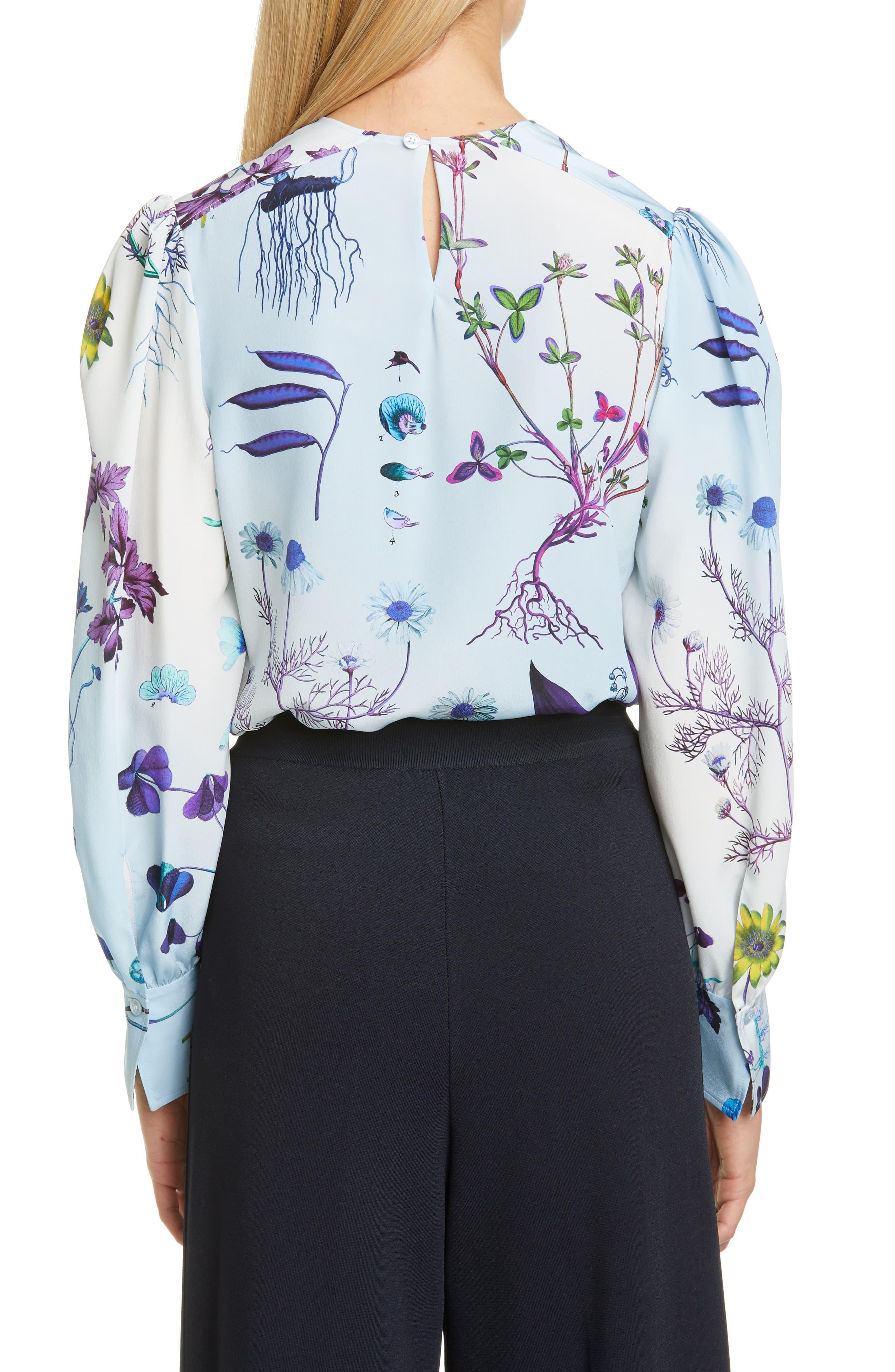 Stella Mccartney Floral Print Silk Blouse In Blue Lyst