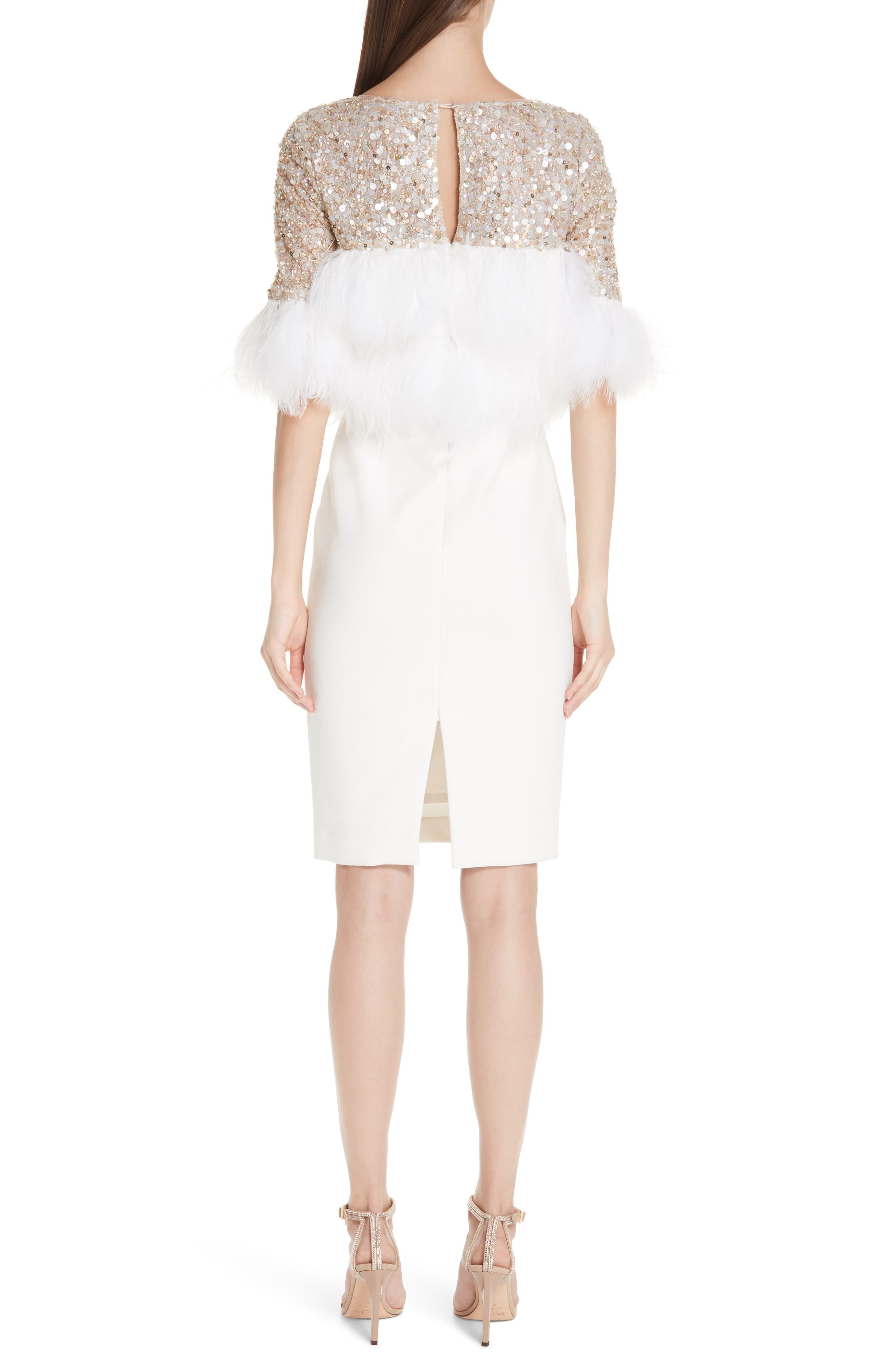 Badgley Mischka Feather Cocktail Dress in White - Lyst