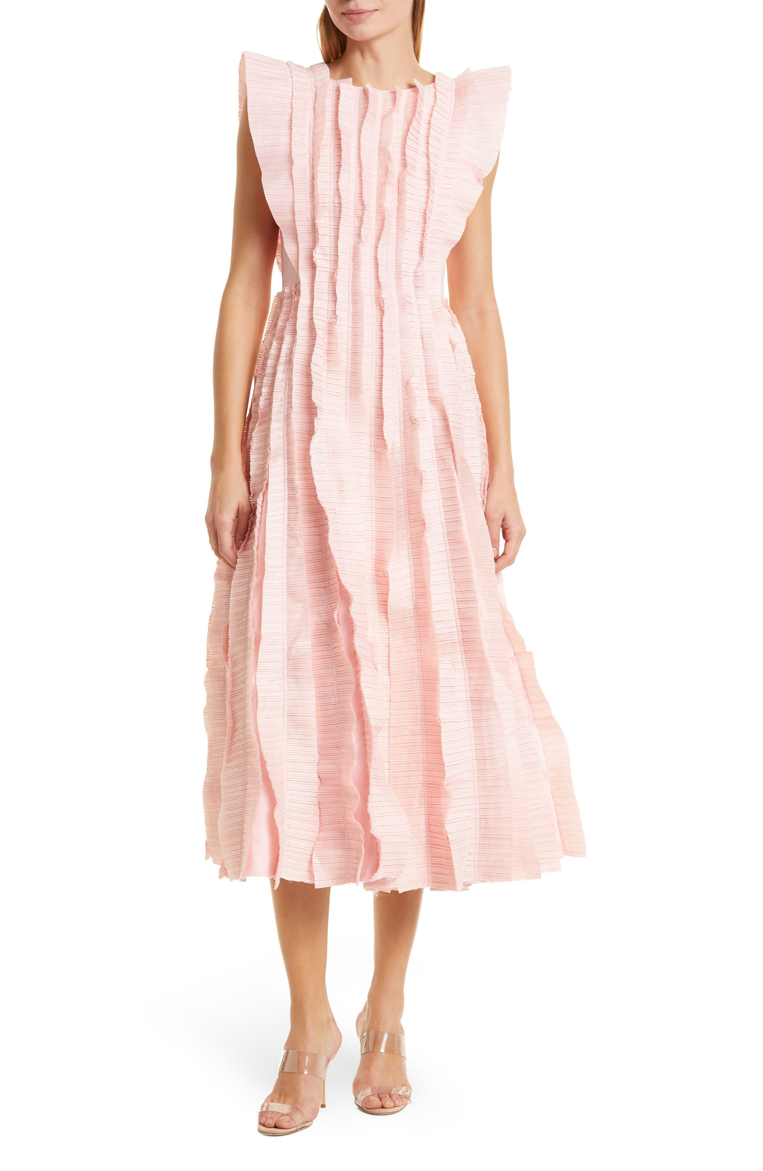 Aje. Ruffle Linen Blend Midi Dress in Pink | Lyst