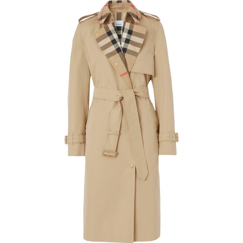 Burberry Long Check Collar Trench Coat in Natural | Lyst