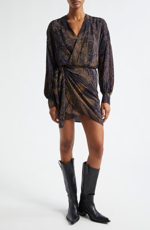 FARM Rio Golden Foliage Long Sleeve Wrap Minidress in Black | Lyst