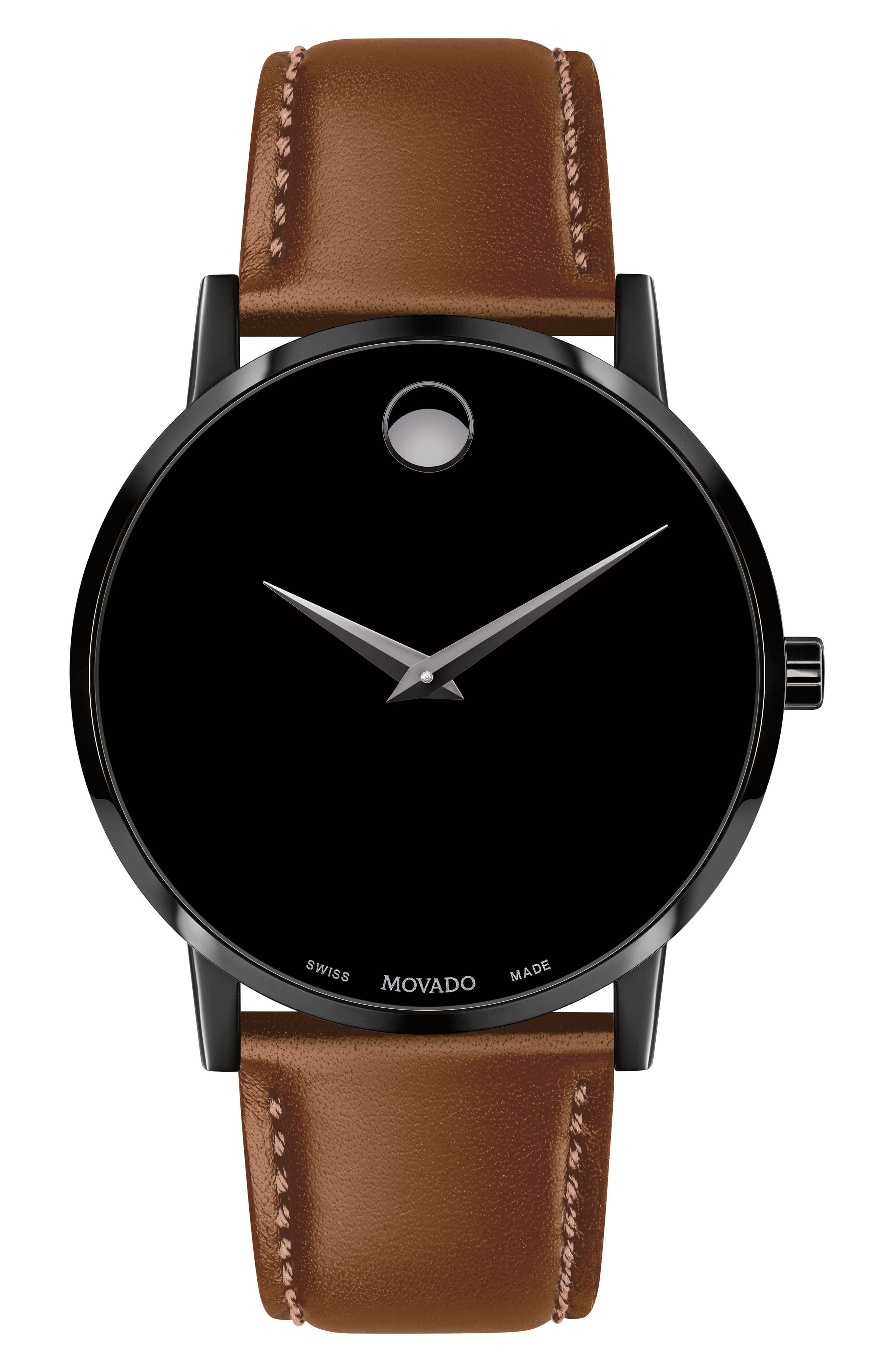 Movado Leather Strap Watch in Cognac/ Black (Black) - Lyst Movado Leather Strap Watch in Cognac/ Black (Black) - Lyst