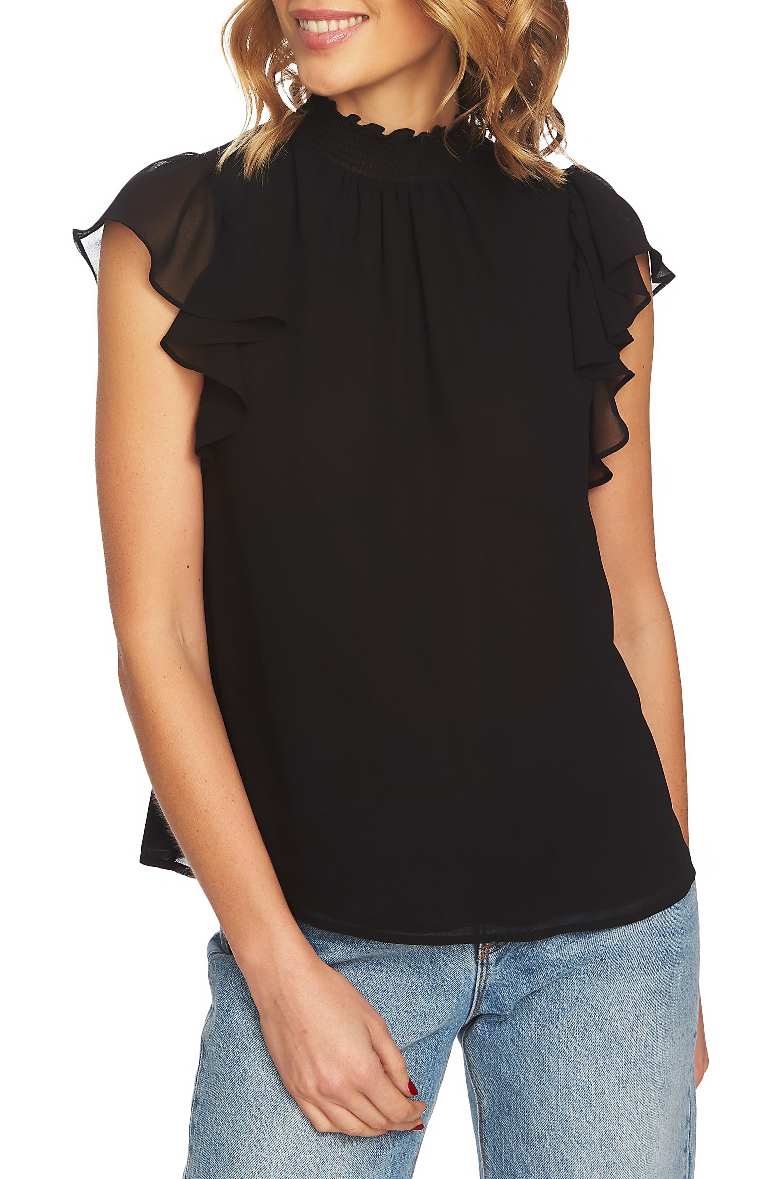 1 State Chiffon Flutter Sleeve Smocked Neck Blouse In White Lyst