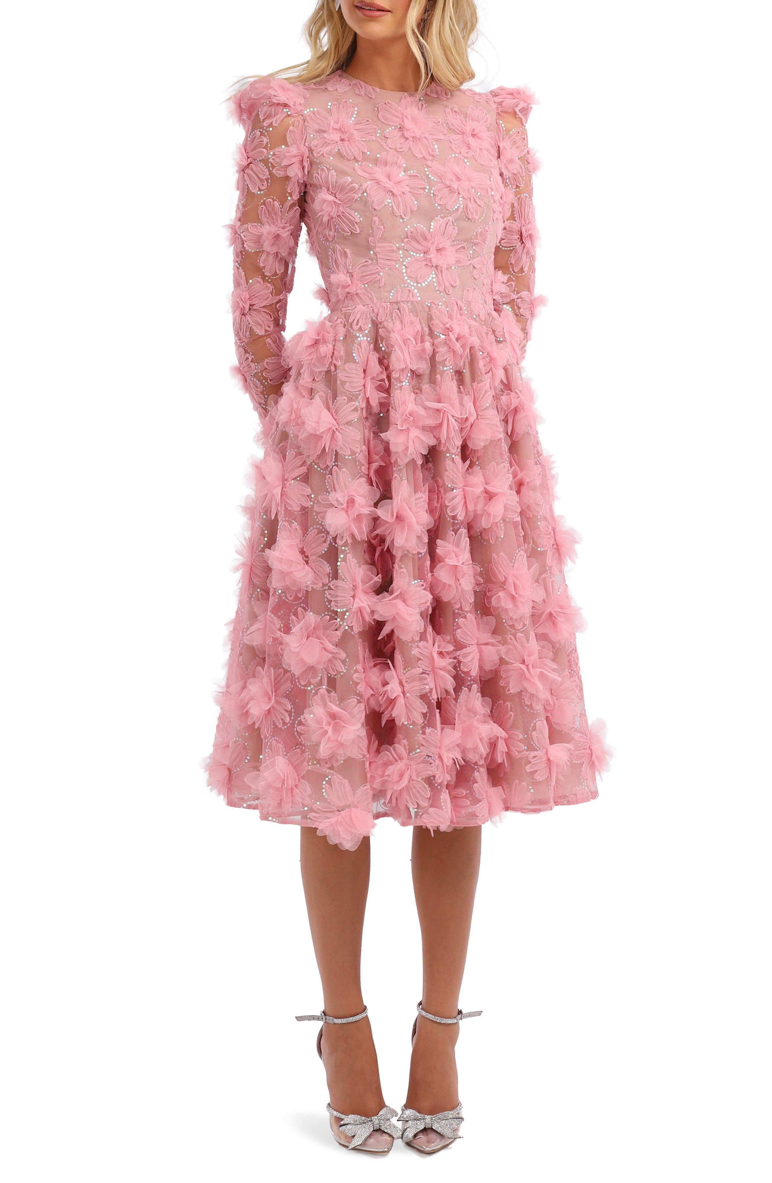 HELSI Lisa 3d Floral Long Sleeve Cocktail Dress in Pink | Lyst