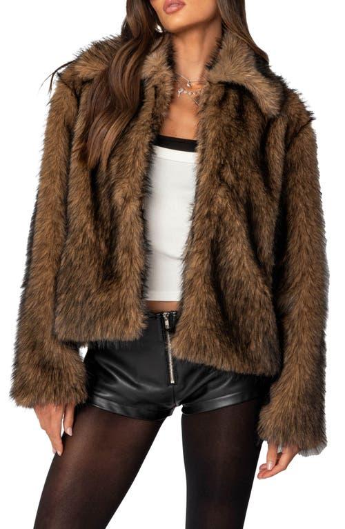 Edikted Faux Fur Jacket in Brown | Lyst