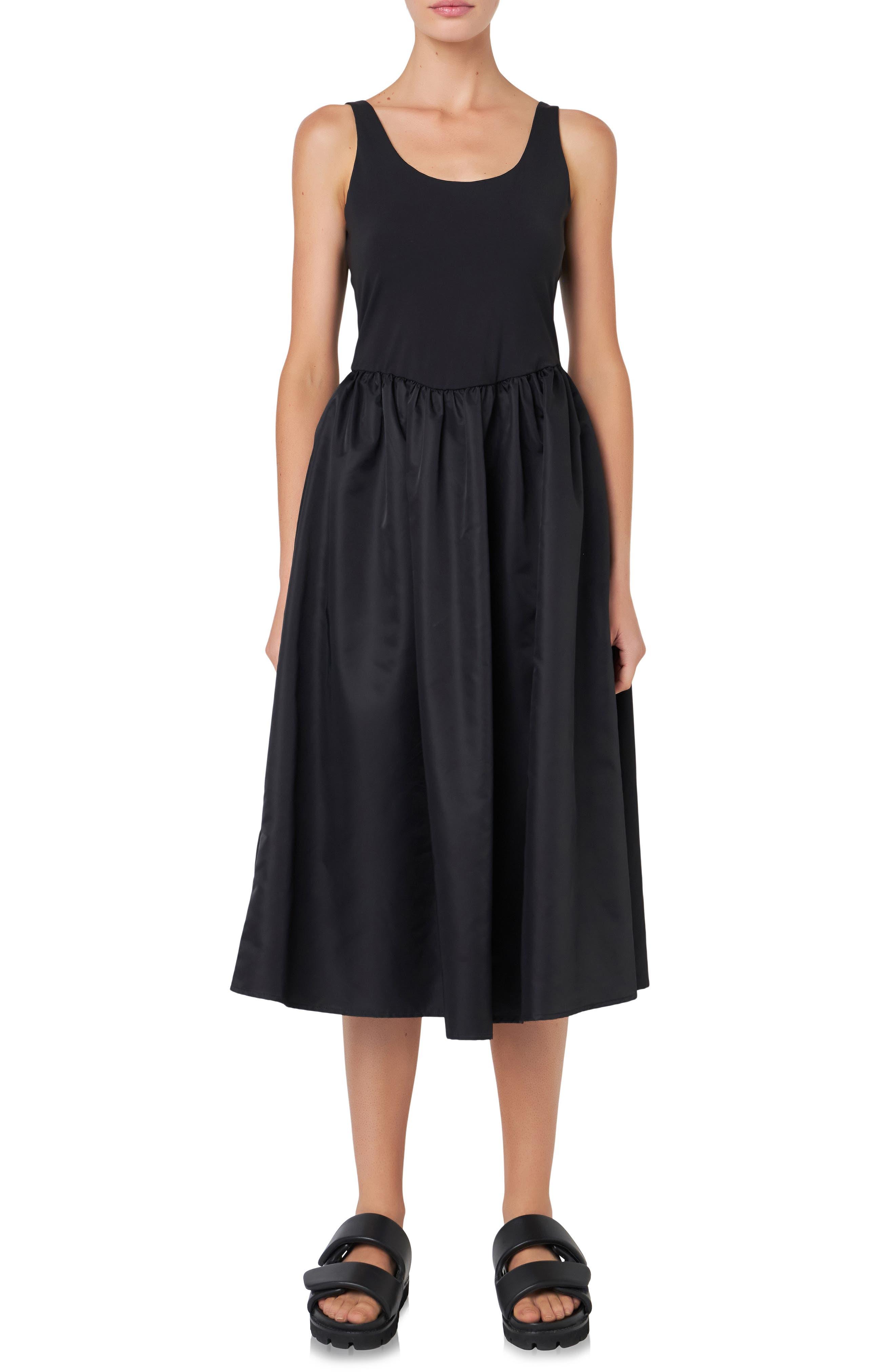 Grey Lab Mixed Media Midi Dress in Black | Lyst