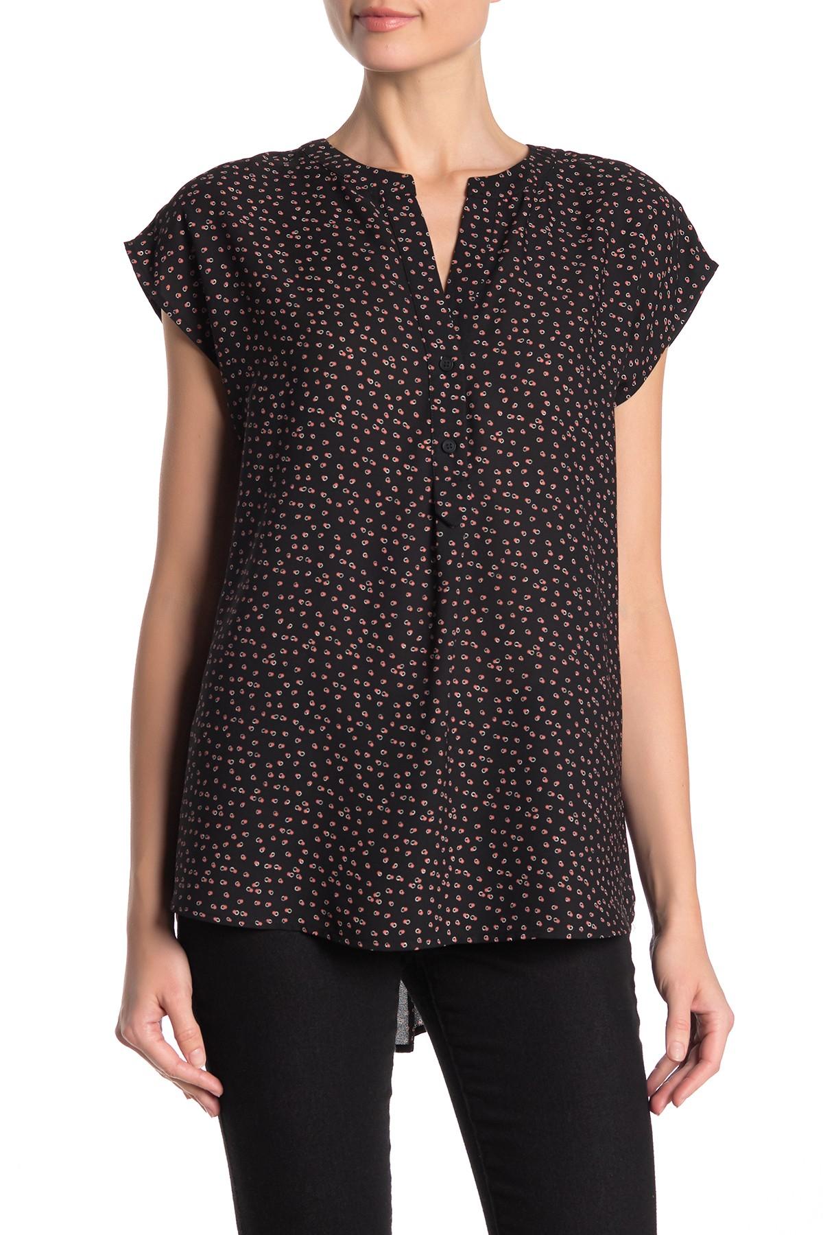Pleione Synthetic Short Sleeve Placket Front Pleated Back Blouse in ...