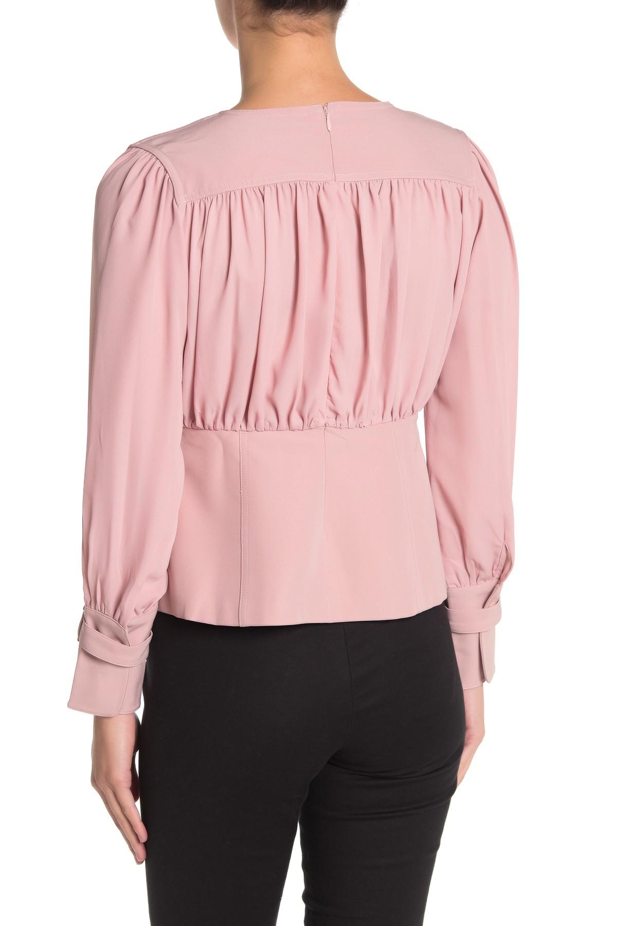 Gracia Gathered Long Sleeve Chiffon Blouse in Mauve (Purple) - Lyst
