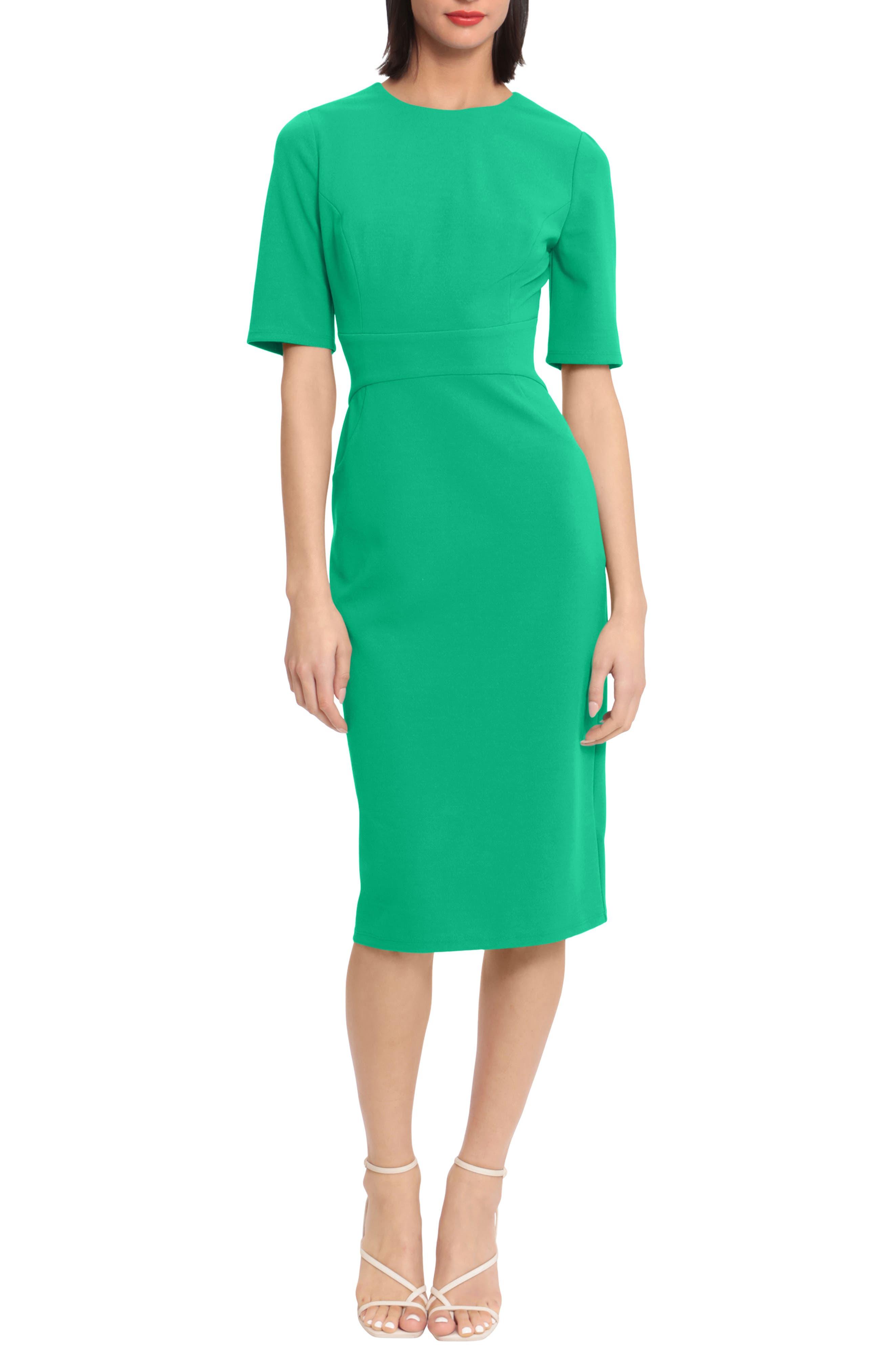 Donna Morgan Sheath Midi Dress In Green Lyst