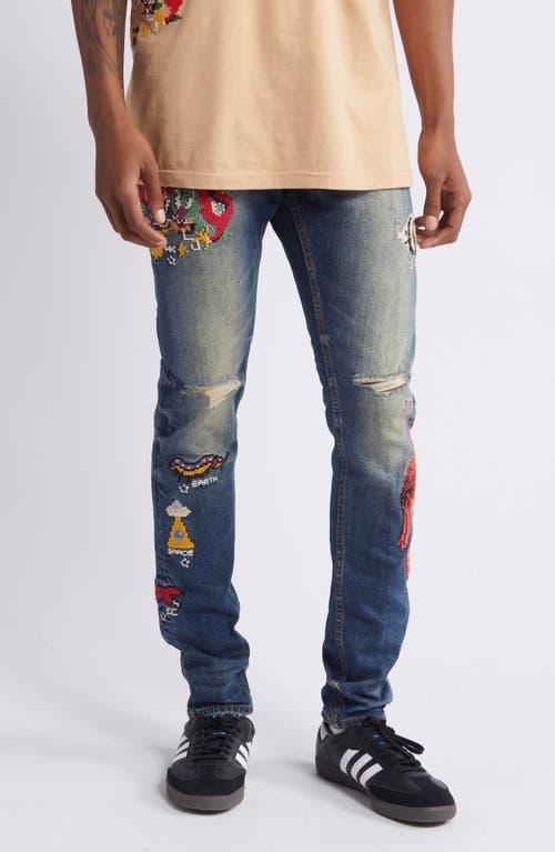 ICECREAM World Tour Embroidered Ripped Stretch Jeans in Blue for Men | Lyst
