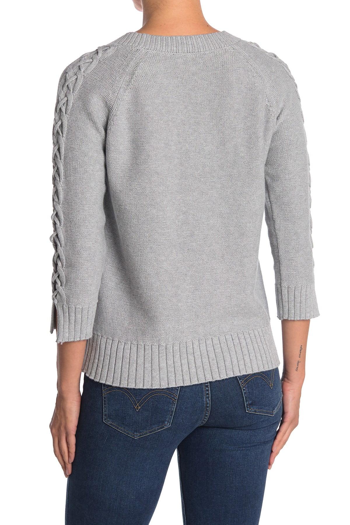 Kinross Cashmere Cotton Cable 3/4 Sleeve Knit Sweater in Gray - Lyst
