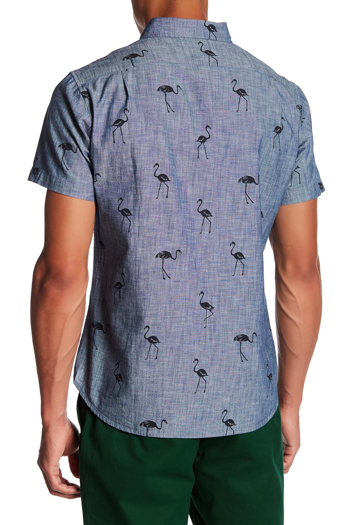 Bonobos Riviera Short Sleeve Flamingo Print Slim Fit Shirt In Blue For