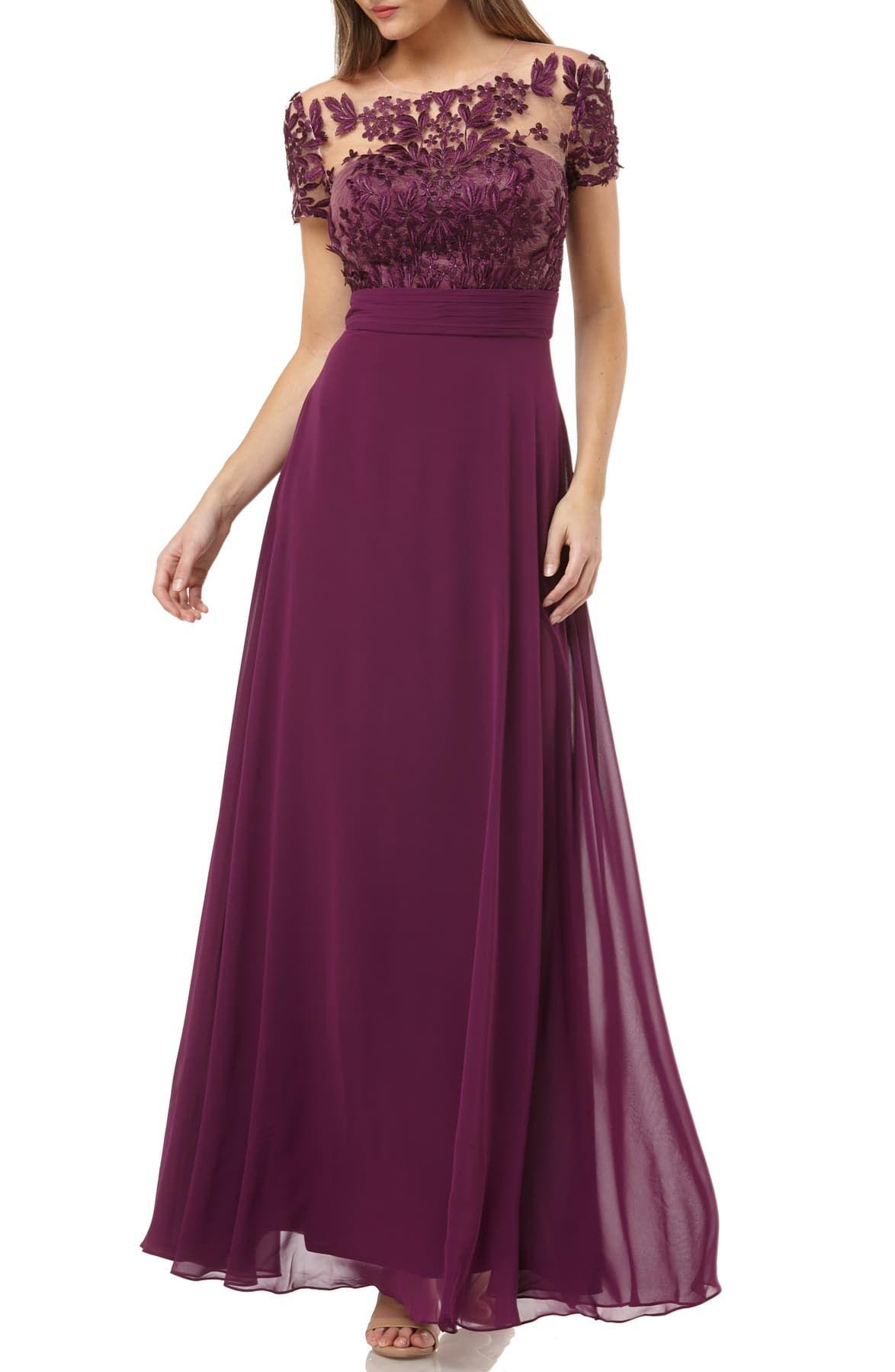 JS Collections Embroidered Illusion Bodice Gown in Plum (Purple) - Lyst JS Collections Embroidered Illusion Bodice Gown in Plum (Purple) - Lyst