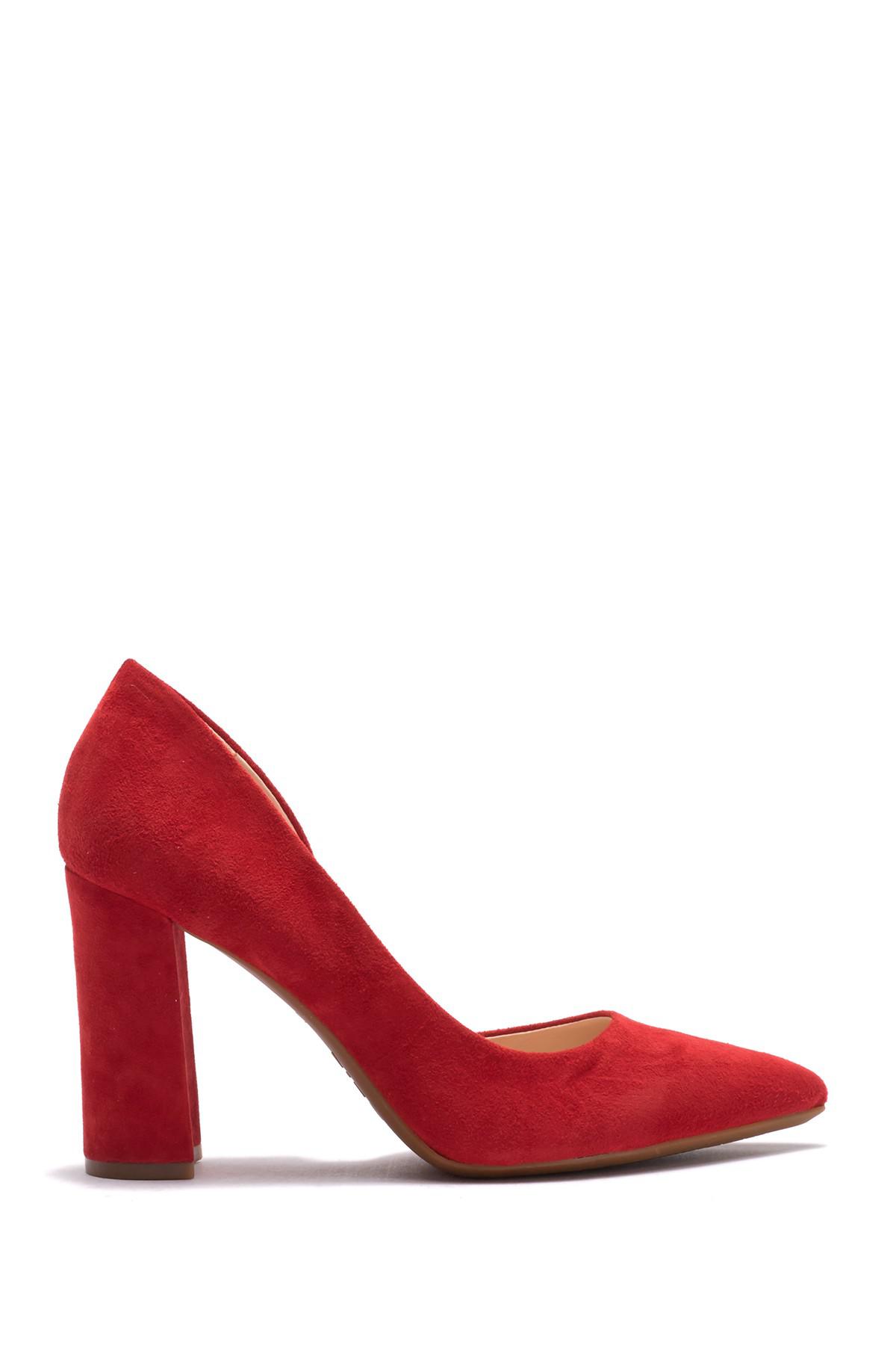 Nine West Leather Anisa D'orsay Suede Block Heel Pump in Red su (Red ...
