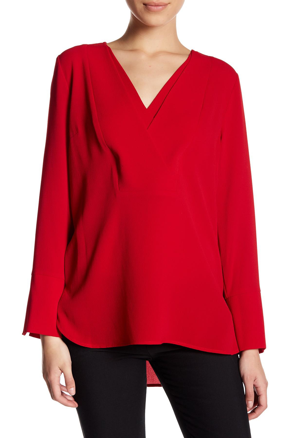 Lyst Vince Camuto Long Sleeve Double V Neck Blouse In Red