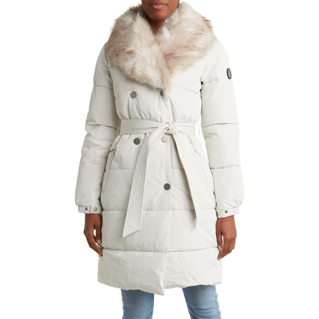 Noize Harriet Faux Fur Collar Puffer Jacket in Natural | Lyst