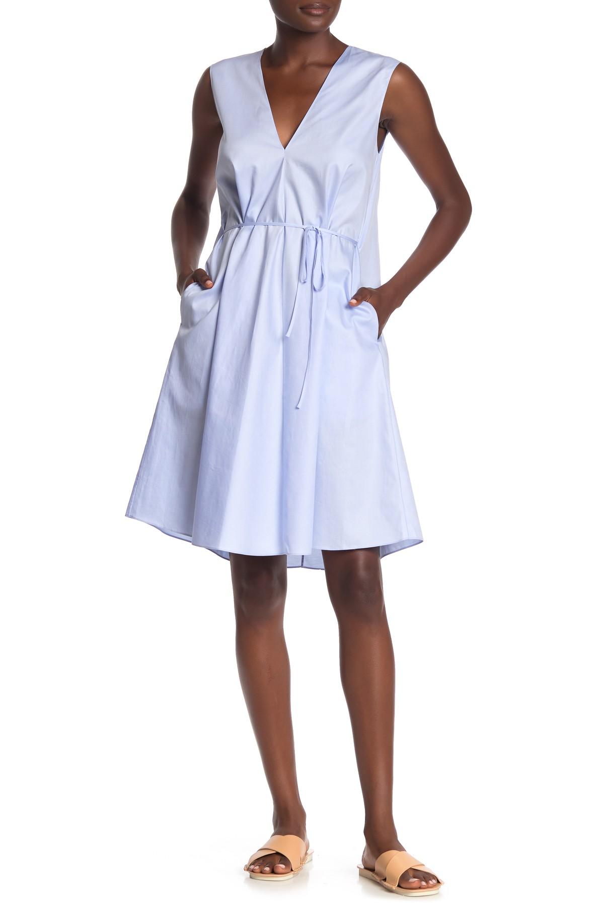 Theory Cotton V-neck A-line Dress in Sky Light (Blue) - Lyst