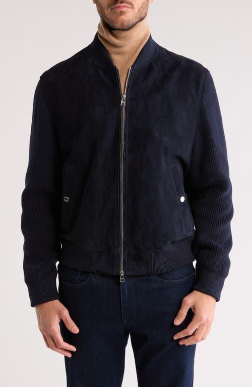 BOSS Mersey Leather Bomber Jacket in Blue for Men | Lyst