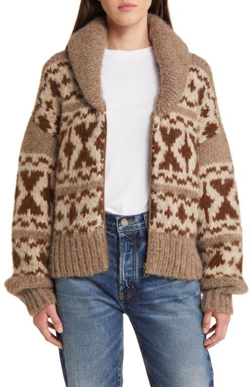 FRAME Alpaca-Blend Fair Isle Zip Cardigan in Brown | Lyst