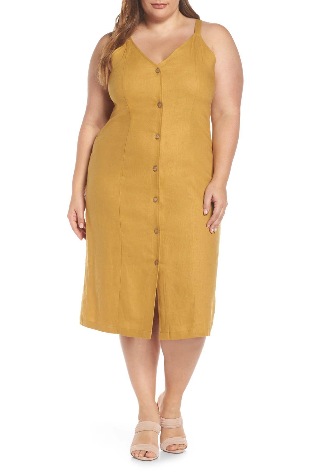 BP. Linen Blend Knee Length Sundress in Tan Mustard (Yellow) - Lyst
