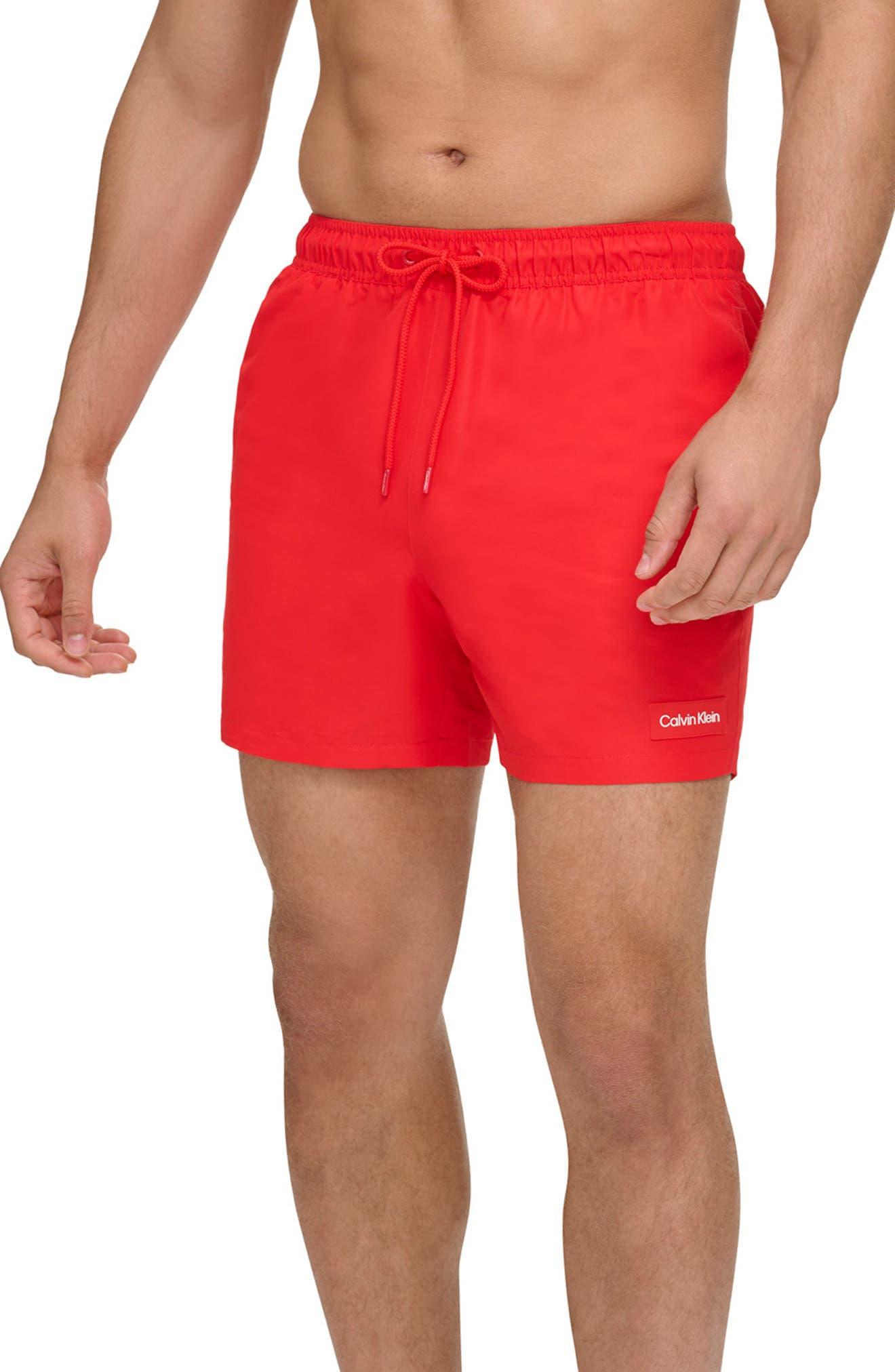 Calvin Klein Modern Euro Upf 40 Swim Trunks In Red For Men Lyst