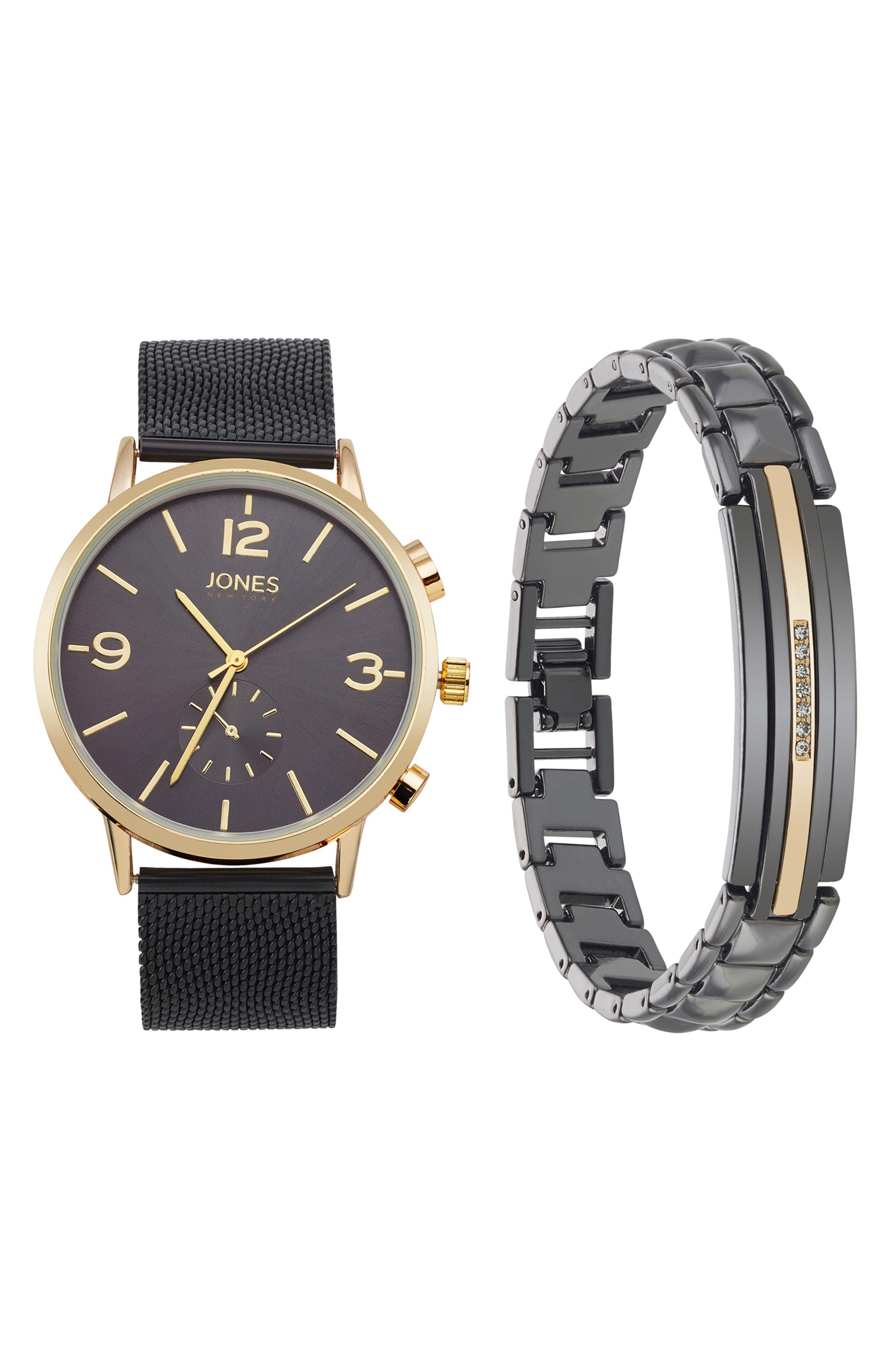 Jones New York Three-hand Quartz Mesh Strap Watch & Id Bracelet Set in ...