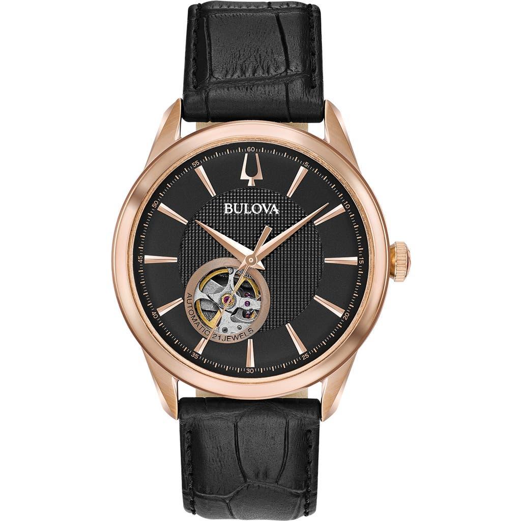 Bulova Classic Automatic Collection Croc Embossed Leather Strap Watch ...